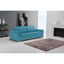 Egoitaliano 2,5-Sitzer &raquo;Cecilia, modern & elegant, erstklassiger Sitzkomfort, Breite 234cm&laquo; mit verchromten Metallf&uuml;&szlig;en blau Leder &raquo;BULL&laquo; (echtes Rindsleder). 