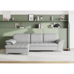 DOMO collection Ecksofa &raquo;FRANZI 278x170x81 cm, Steppung im Sitzbereich, L-Form&laquo; wahlweise mit Bettfunktion, Bettkasten und Kopfteilverstellung silber 