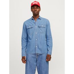 Jack & Jones Jack & Jones Herren Langarmhemd &raquo;JJETRAVIS SHIRT LS NOOS&laquo; mit Brusttaschen blau XXL, N-Gr