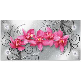 Artland Wandbild &raquo;rosa Orchideen auf Ornamenten&laquo; Blumenbilder 1 Stk. tlg. als Alubild, Leinwandbild, Poster in verschied. Gr&ouml;&szlig;en pink B/H/T: 150cm x 75cm, Alu