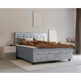 Home Affaire Boxspringbett &raquo;Jeanne&laquo; inkl. Topper mit Taschen-Federkernmatratze grau 100% Polyester Samtvelours, Liegefl&auml;che B/L: 140cm x 200cm, H3, 