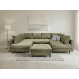 OTTO home Wohnlandschaft &raquo;Antonia U-Form, B: 298 cm&laquo; Wohnlandschaft, R&uuml;ckenkissen, 2 ottomane, Komfortablem Bonnelfederkern gr&uuml;n 100%Polyester B/H/T: 