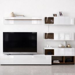OTTO home Wohnzimmer-Set &raquo;Lego Anbauwand, Wohnkombination, Wohnzimmer-Set&laquo; 4 Stk. tlg. wei&szlig; Glas, Kunststoff, Spanplatte B/H/T: 240cmcm x 185cmcm x 