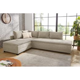 Jockenh&ouml;fer Ecksofa &raquo;Madrid L-Form, B: 306 cm, Liegefl. 180x200 cm, Dauerschl&auml;fer&laquo; mit Bettfuntkion, Bettkasten, Topper & Regal, Boxspringbettaufbau grau Korpus: 