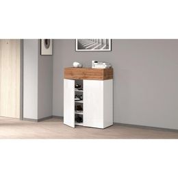Home Affaire Schuhschrank &raquo;Savona&laquo; 1 Stk. tlg. wei&szlig; Holzwerkstoff wei&szlig;/oak wotan, B/H/T: 76cm x 100cm x 35cm, T&uuml;ren: 2 Stk.