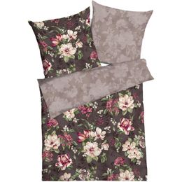 Kaeppel Wendebettw&auml;sche &raquo;Magnolia&laquo; 2 Stk. Mit Blumenmuster braun Mako-Satin, Obermaterial: 100% Baumwolle B/L: 155cm x 220cm, 1 Stk., 1 Stk., Mako-Satin, B/L:
