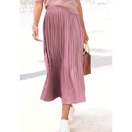 Lascana Damen Lascana Maxirock &raquo;mit Plisseefalten aus edel gl&auml;nzender Ware&laquo; festlicher Faltenrock, Plisseerock in Midil&auml;nge, eleganter Satinrock rosa 
