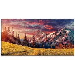 Artland Leinwandbild &raquo;Alpines Hochland&laquo; Berge & Alpenbilder 1 Stk. tlg. auf Holzrahmen gespannt rot B/H/T: 100cm x 50cm, Leinwandbild Berge & Alpenbilder 