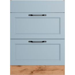 KOCHSTATION Kochfeldumbauschrank &raquo;KS-Lana&laquo; Breite 60 cm blau Holzwerkstoff, MDF wotaneiche, B/H/T: 60cm x 82cm x 60cm, Schubladen: 2 Stk.
