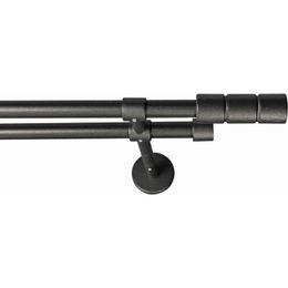 Garesa Gardinenstange &raquo;STAURA&laquo; &Oslash; 16 mm 2 l&auml;ufig-l&auml;ufig Wunschma&szlig;l&auml;nge Vorhanggarnitur, verl&auml;ngerbar, Knopf mit 2 Rillen, ohne Ringe grau Holzwerkstoff