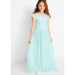 bonprix Kinder bonprix Chiffonkleid 1 tlg. tlg. festliches Kleid, mit Spitzenoberteil, aus Chiffon, mit kurzem Arm blau 158, N-Gr