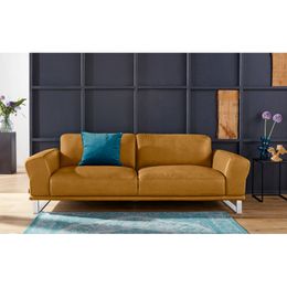 W.Schillig 2,5-Sitzer &raquo;montanaa&laquo; mit Metallkufen in Chrom gl&auml;nzend, Breite 232 cm gelb B/H/T: 232cm x 78cm x 94cm, Longlife Xtra-Leder Z69