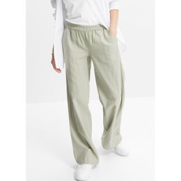bonprix Damen bonprix Palazzohose aus Leinen und Viskose, Loose Fit Passform, mit Smock-Bund gr&uuml;n 52, N-Gr