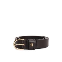 Tommy Hilfiger Damen Lederg&uuml;rtel &raquo;ESSENTIAL EFFORTLESS 2.5 cm breit GOLD&laquo; Logoemblem, weiche Haptik, ovale Einfachdornschlie&szlig;e 75