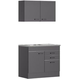 Optifit Pantryk&uuml;che &raquo;OPTImulti&laquo; Breite 100 cm, Tiefe 60 cm, mit Edelstahlsp&uuml;le grau B/H/T: 100cm x 210cm x 60cm, ohne E-Ger&auml;te