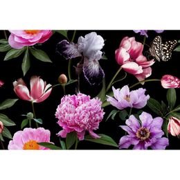 papermoon Fototapete &raquo;BLUMEN ABSTRAKT-MUSTER DESIGN ROSEN BLUMEN DECOR RETRO&laquo; bunt Vlies B/L: 5m x 2,8m, Bahnen: 10 Stk.