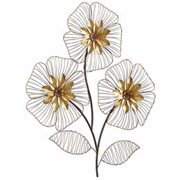 HOFMANN LIVING AND MORE Wanddekoobjekt &raquo;Wanddeko Blumenbouquet&laquo; Wanddekoration, Motiv Bl&uuml;ten, aus Metall gold Metall B/H/T: 64cm x 74cm x 4cm