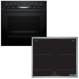 Bosch Induktions Herd-Set &raquo;HEB578BB4&laquo; mit Backwagen Pyrolyse-Selbstreinigung Backwagen mit ausziehbarer T&uuml;r f&uuml;r bequemes Kochen & Backen schwarz LCD-