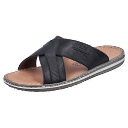 Rieker Herren Pantolette, Gr. 40, schwarz, Leder, unifarben, Schuhe, Sommerschuh, Strandschuh, Schlappen, Hausschuh mit Label