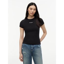 Tommy Jeans Damen Kurzarmshirt &raquo;TJW SLIM SCRIPT RIB SS TEE&laquo; Baumwollmischung, slim fit, in gerippter Struktur M (40)