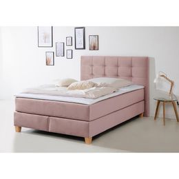 Home Affaire Boxspringbett &raquo;Moulay&laquo; inkl. Topper, in 3 H&auml;rtegraden, TFK auch in H&auml;rtegrad 4 lila Samtstoff, Liegefl&auml;che B/L: 140cm x 200cm Betth&ouml;he: 