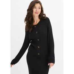 bonprix Damen bonprix Strickjacke l&auml;ssig geschnittene Passform, Ripp-Strickart, femininer Stil schwarz 36/38 (S)