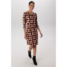 Damen Jerseykleid, braun, Gr. 48, Aniston SELECTED, bedruckt, gemustert, gepunktet, Milano Rib, Obermaterial: 85% Viskose, 10% Polyester, 5%