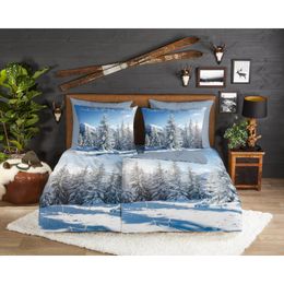 Good Morning Wendebettw&auml;sche &raquo;Albert&laquo; 2 Stk. Flanell, Biber, Winter, Warm, Rei&szlig;verschluss, Wendeoptik, Schnee blau Flanell, Obermaterial: 100% 