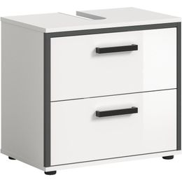 Welltime Waschbeckenunterschrank &raquo;KAJO, hochglanz Front, 2 Schubladen, Siphonausschnitt&laquo; 1 Stk. tlg. Waschbecken, Unterschrank, Bad, Badezimmer, 