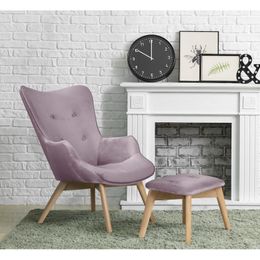 Home Affaire Sessel &raquo;Nicko&laquo; wahlweise mit und ohne Hocker rosa 100% Polyester Samtoptik, incl. Hocker, B/H/T: 71cm x 96cm x 86cm
