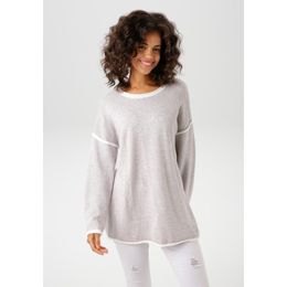 Aniston Casual Damen Aniston CASUAL Strickpullover mit Fransen im R&uuml;cken grau 38
