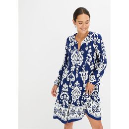 bonprix Damen bonprix Tunikakleid f&uuml;r besondere Anl&auml;sse, aus Viskose, in A-Linie, mit Muster blau 54, N-Gr