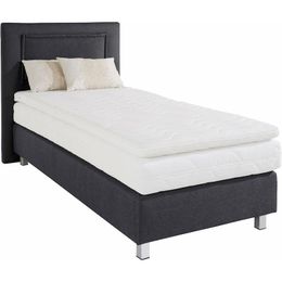 Westfalia Schlafkomfort Boxspringbett inkl. Kaltschaum-Topper und Zierkissen grau Bezug Topper 100% Polyester, waschbar bis 60&deg;C;Bezug Unterbox und Kopfteil: Strukturstoff (