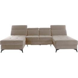 OTTO home Wohnlandschaft &raquo;Cardiz U-Form&laquo; inkl.Kopfteilverstellung und Federkern wahlweise mit Schlaffunktion beige Webstoff (100% Polyester);Luxus-