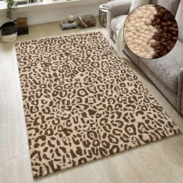 OTTO home Wollteppich &raquo;Gabbo Leo, Leopardenmuster, handgearbeitet&laquo; rechteckig 14 mm H&ouml;he reine Wolle, Uni, Wohnzimmer, Schlafzimmer, Esszimmer braun 
