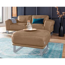 W.Schillig Hocker &raquo;montanaa&laquo; mit Metallkufen in Silber matt, Breite 71 cm braun B/H/T: 71cm x 42cm x 71cm, Longlife Xtra-Leder Z69
