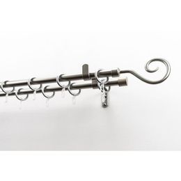 Garesa Gardinenstange &raquo;Clara&laquo; &Oslash; 16 mm 2 l&auml;ufig-l&auml;ufig Wunschma&szlig;l&auml;nge Vorhanggarnitur, mit Ringe und Haken, verl&auml;ngerbar grau Kunststoff, Metall B/L: 