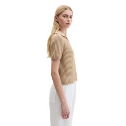 Marc O'Polo MARC O'POLO Damen Polokragenpullover "aus Bio-Baumwolle-Leinen-Mix", beige, Gr. XL, unifarben, Obermaterial: 90% Baumwolle, 10% Leinen, Pullover
