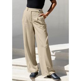 Lascana Damen Lascana Palazzohose &raquo;mit weitem Bein aus weicher und leichter Webware&laquo; Sommerhose im Business-Look, elegante Anzughose mit Taschen beige
