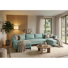 Trendmanufaktur Wohnlandschaft &raquo;Amazing II, wahlw. mit Schlaffunktion & Bettkasten, Fu&szlig; schwarz&laquo; Sofa in U-Form, in Cord, Struktur LEO o. Struktur 