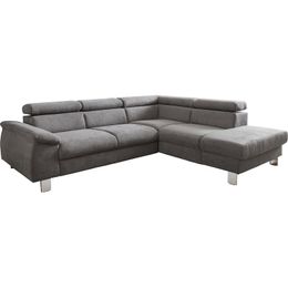 COTTA Ecksofa &raquo;Komaris L-Form, B: 249 cm&laquo; mit Kopfteilverstellung, optional Schlaffunktion, Bettkasten & Licht grau Microfaser PRIMABELLE (100% 