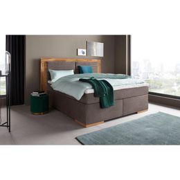 Home Affaire Boxspringbett &raquo;Cup&laquo; mit Massivholzrahmen, mit Topper, in 2 H&auml;rtegraden, in 3 Breiten grau Bezug: Luxus-Microfaser (100% Polyester);Bezug: