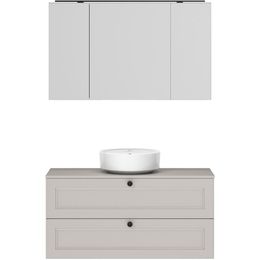 Nobilia Badm&ouml;bel-Set &raquo;Cascada&laquo; Set, inkl. Aufsatzwaschbecken und Spiegelschrank mit Beleuchtung, 2 Stk. tlg. beige B/H/T: 120cmcm x 184cmcm x 48,2cmcm