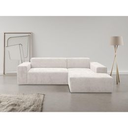 WERK2 Ecksofa &raquo;Zeus-L 253 cm breit, bequemes Cord-Sofa in L-Form, urbanes Design&laquo; Organische curvy-trend Couch mit gro&szlig;er Komfort-Ottomane beige 100% 