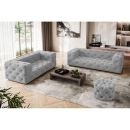 Home Affaire 3-Sitzer &raquo;FOLLINA&laquo; 3-Sitzer Sofa mit klassischer Chesterfield-Knopfheftung grau 100% Polyester B/H/T: 226cm x 71cm x 100cm, Samtvelours