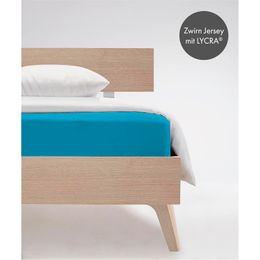 Fleuresse Spannbettlaken &raquo;Comfort&laquo; langlebig & b&uuml;gelfrei,Perfekte Passform durch POWER-STRETCH blau Jersey-Elasthan, Obermaterial: 96% Baumwolle, 4% 