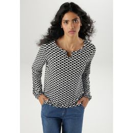 Aniston Selected Damen Aniston SELECTED Langarmshirt mit Schmuckst&auml;bchen und Cut-Out am Ausschnitt schwarz-wei&szlig; 46
