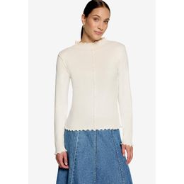 Zero Damen Langarmshirt mit Kr&auml;uselsaum wei&szlig; 34