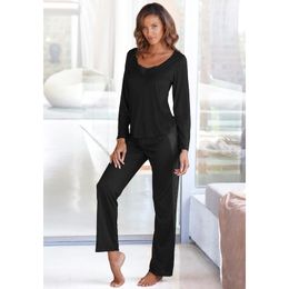 Lascana Damen Lascana Pyjama Set, 2 tlg. mit Details aus Spitze schwarz 32/34