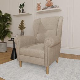 Home Affaire Ohrensessel &raquo;OSTIANO B/T/H: 80/82/98 cm, Sessel&laquo; Einzelst&uuml;ck, dicke geschwungene Armlehnen, uni und kariert beige 92% Polyester, 8% Nylon